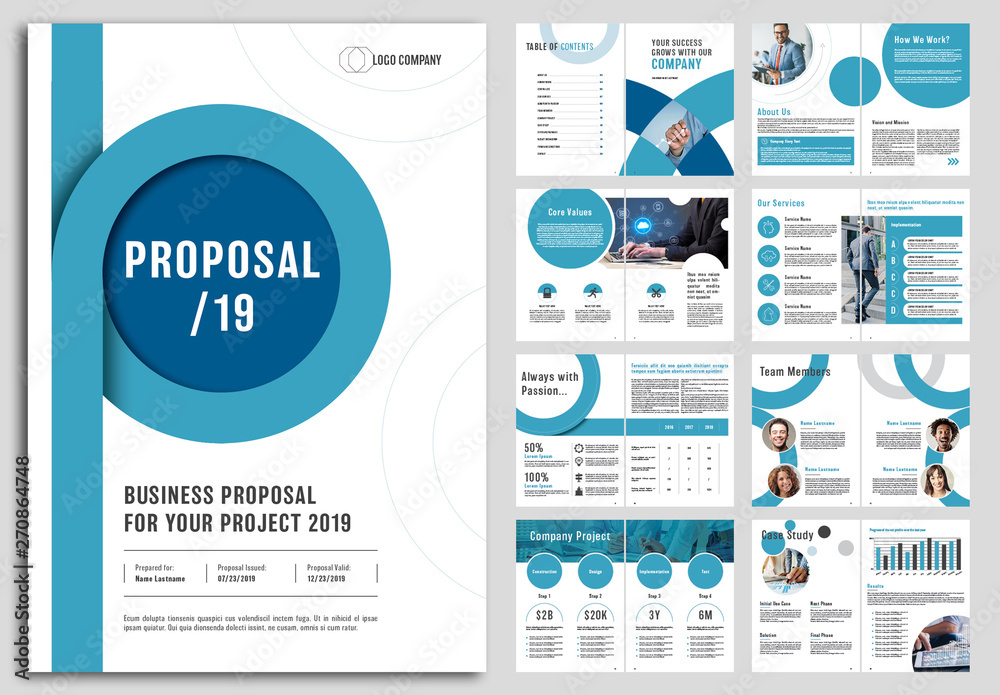 Business Proposal Layout with Blue Circular Accents Stock Template ...