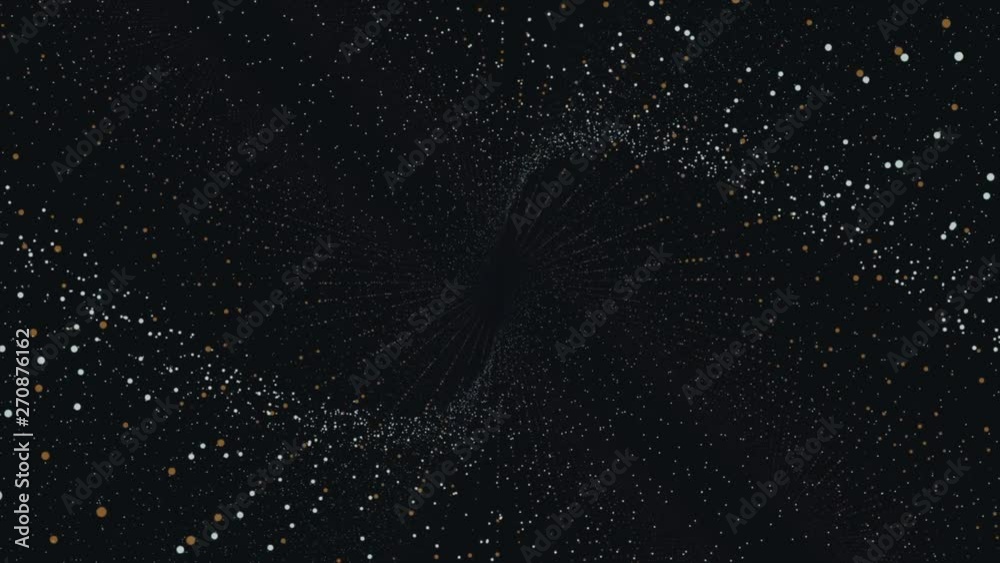 Abstract animation white dots particles floating and rotating on the ...