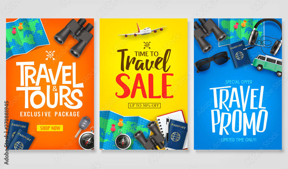 Travel Poster Vector Set Template with Creative Stylish Text Logo and ...