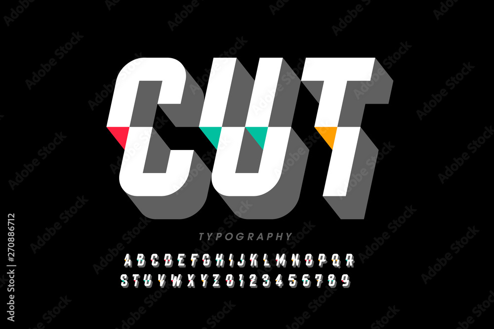 Cut font, modern style shifted alphabet and numbers Stock Vector ...