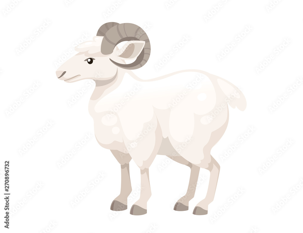 White horned mountain ram sheep cartoon character design flat vector ...