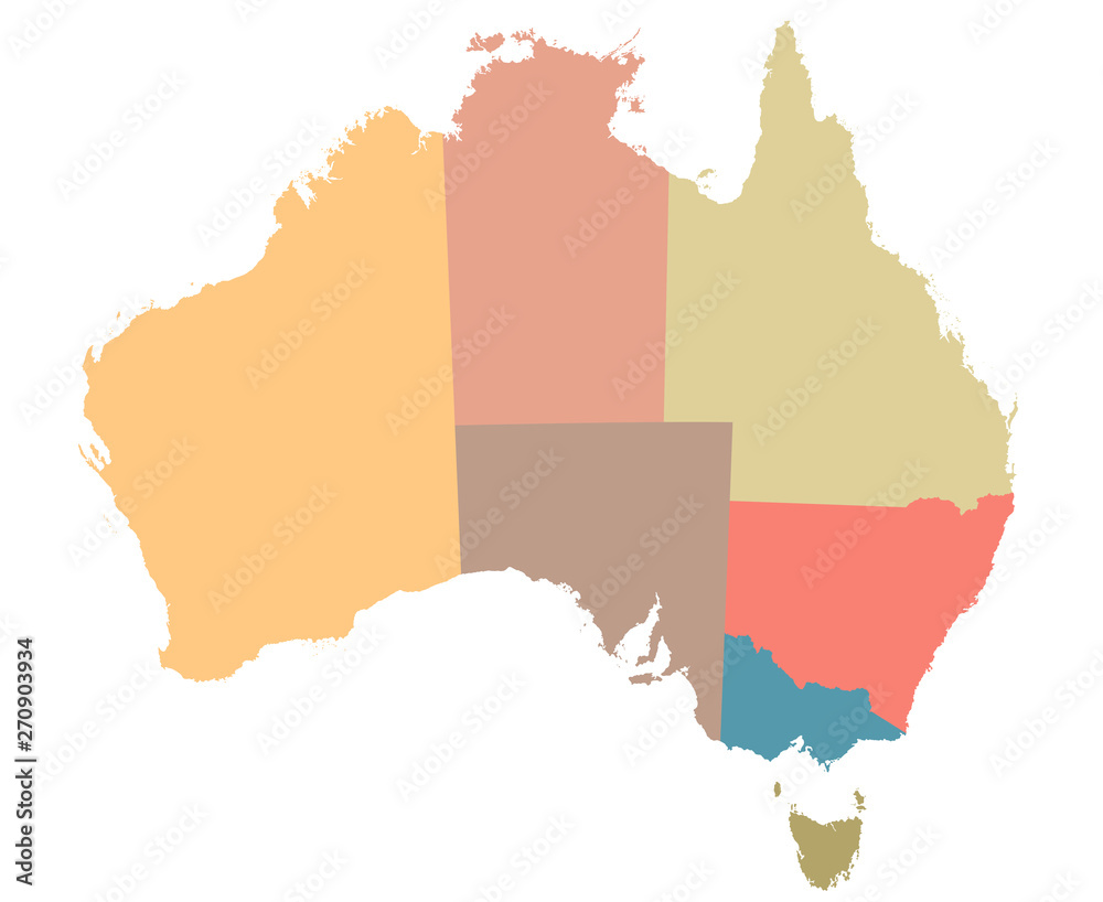 Coloured Australia map vector. High detailed illustration of Australia ...