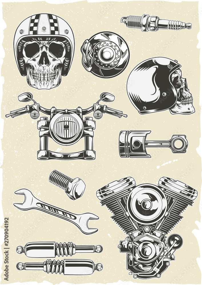 Vector Set of Motorcycle Parts Vector Illustration Stock Vector | Adobe ...