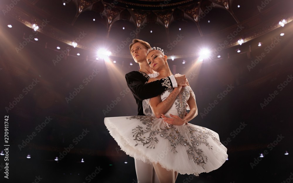 Ballet. Classical ballet performed by a couple of ballet dancers on the ...