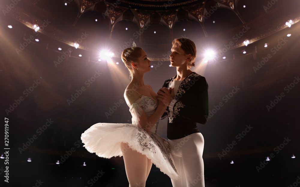 Ballet. Classical ballet performed by a couple of ballet dancers on the ...