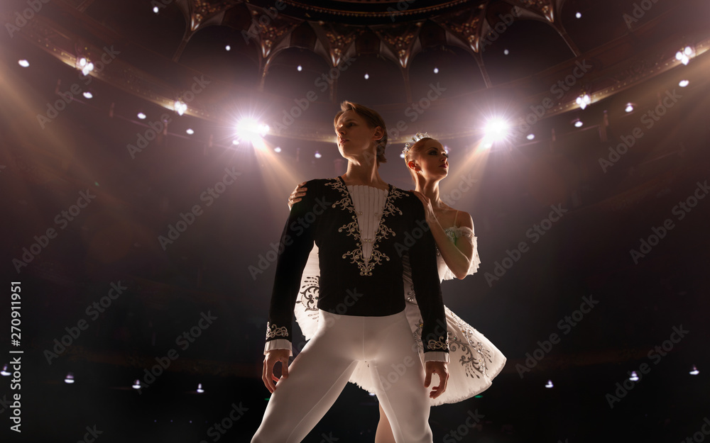 Ballet. Classical ballet performed by a couple of ballet dancers on the ...