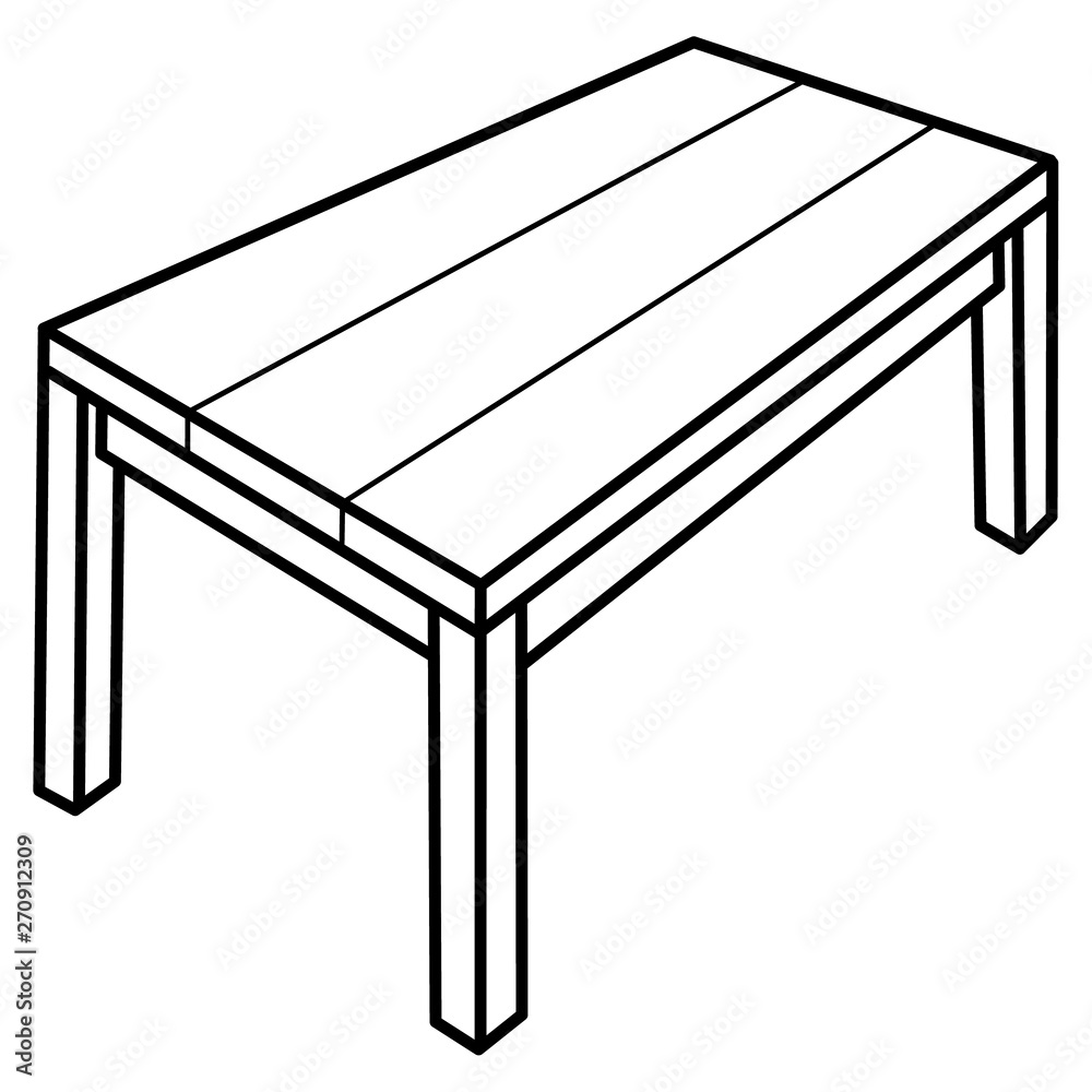 wooden table / cartoon vector and illustration, black and white style ...