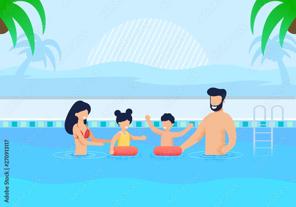 Happy Family Having Rest in Swimming Pool Cartoon Stock Vector | Adobe ...