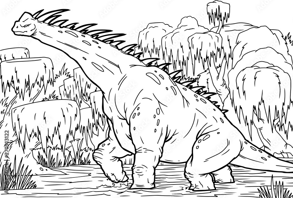 Outline Brontosaurus Dinosaur Illustration, Coloring page, A4 Stock ...