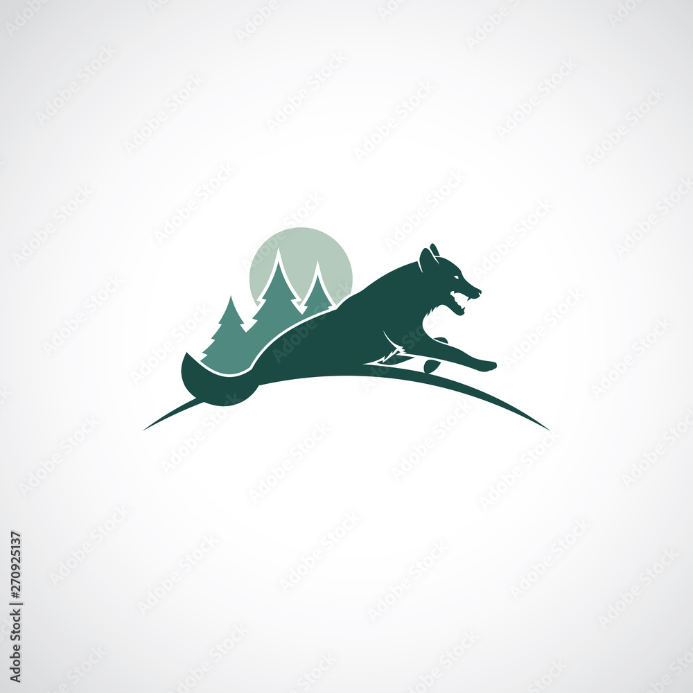 Wolf symbol, logo with trees and moon - vector illustration - Vector ...