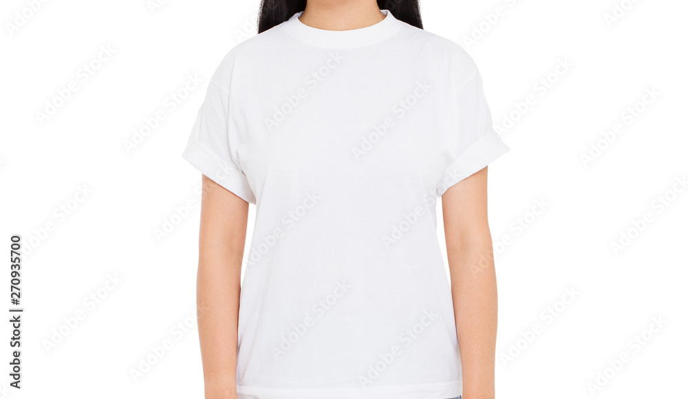 body of girl in white t shirt mockup isolated Stock Photo | Adobe Stock
