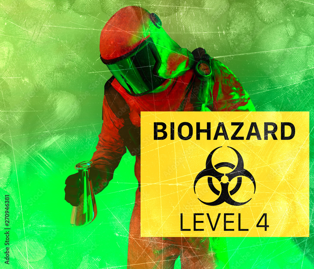 Sign indicating the presence of Biological hazards, biohazards, refer ...
