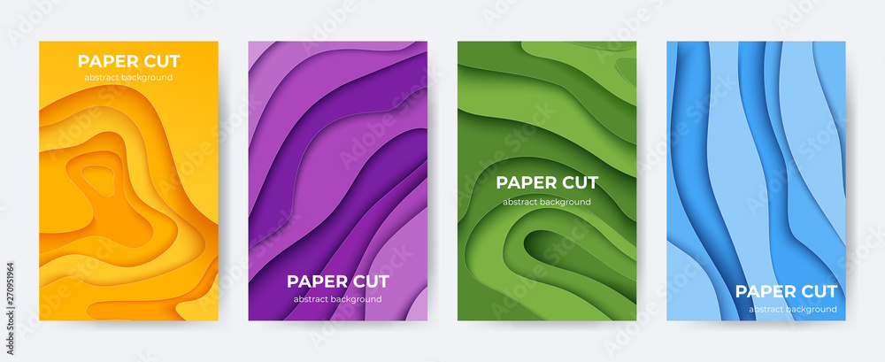 Paper cut posters. Abstract 3D layer background with origami shapes ...