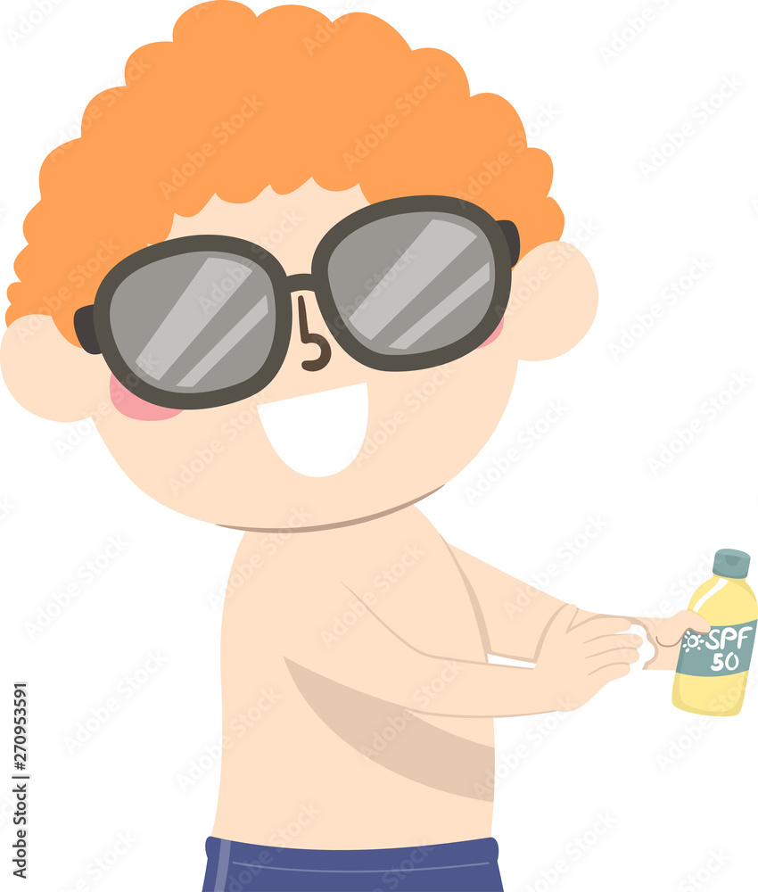 Kid Boy Apply Sunscreen Illustration Stock Vector | Adobe Stock