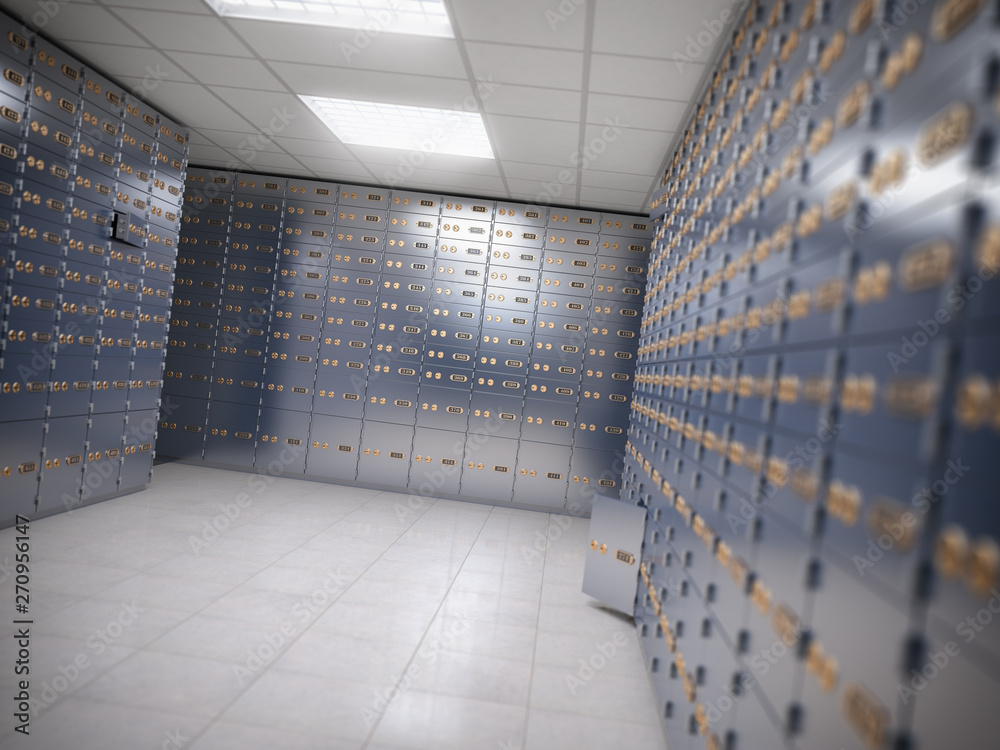 Safe deposit boxes room inside of a bank vault. Stock Illustration ...