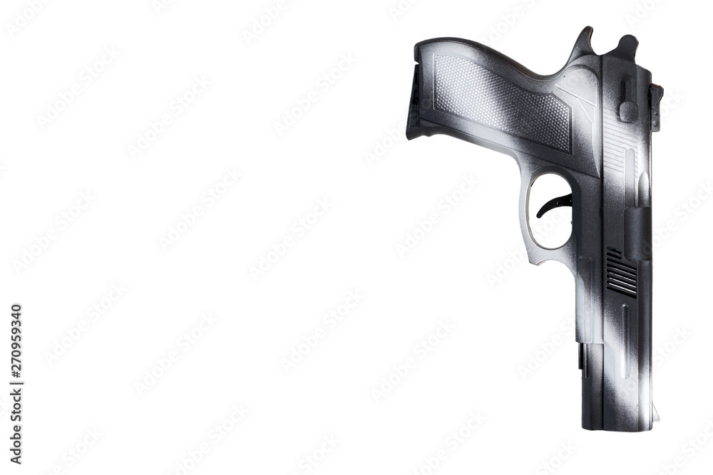 Hand with black gun, side view pistol, crime and military concept ...