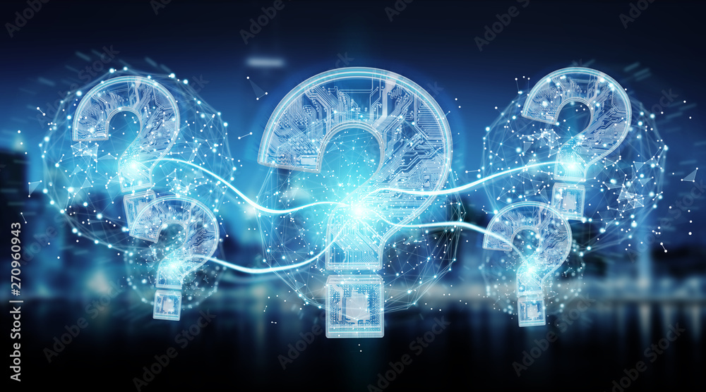 Blue digital question marks background 3D rendering Stock Illustration ...