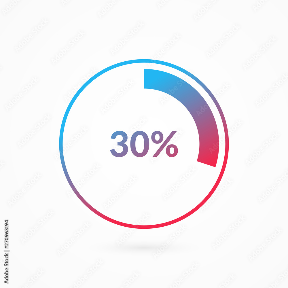 30 percent blue and red gradient pie chart sign. Percentage vector ...