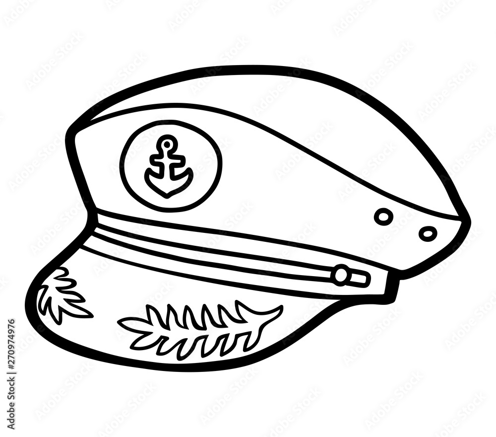 Coloring book, cartoon headwear, Captain hat Stock Vector | Adobe Stock