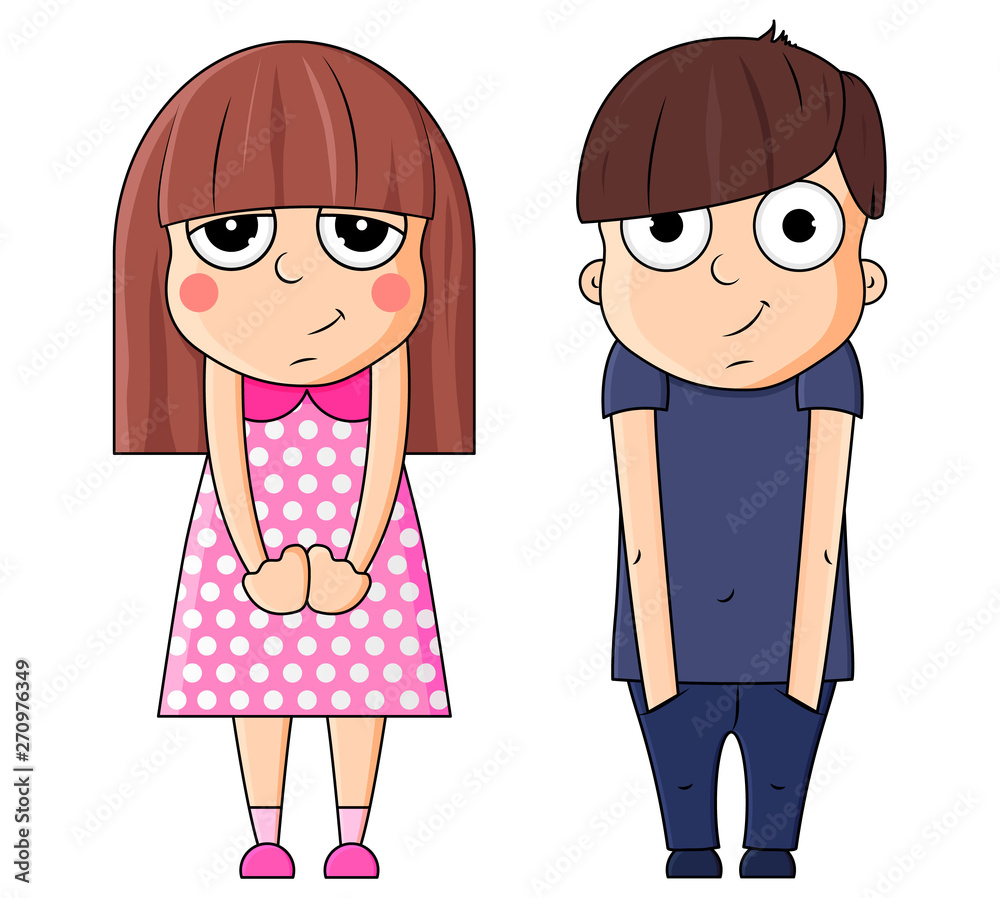 Cute cartoon boy and girl with happy expessions. Vector illustration ...