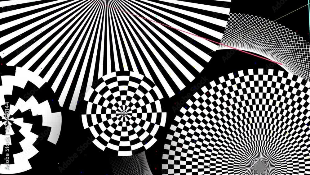 Hypnotic motion background with different rotating optical shapes ...