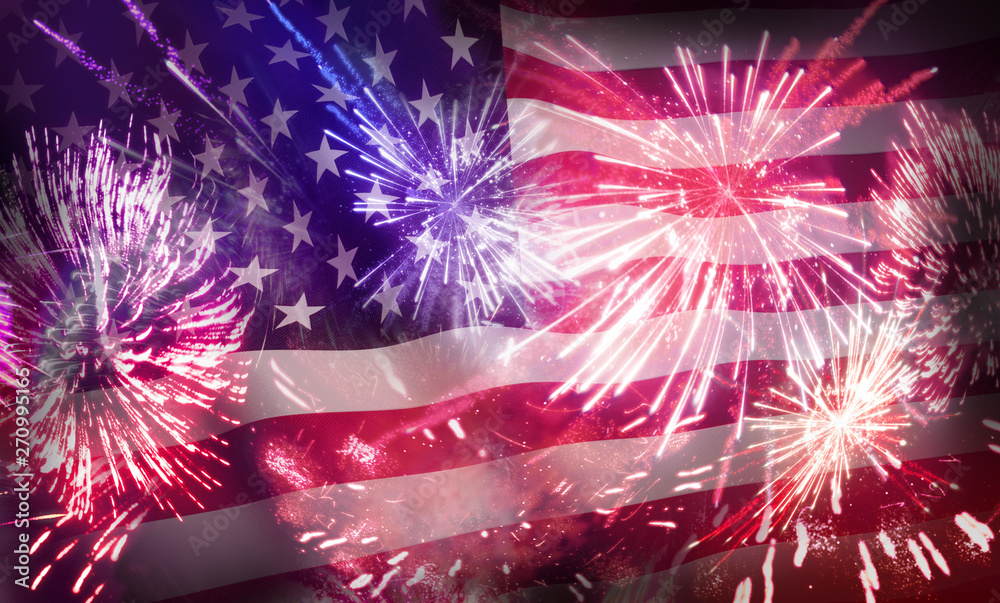 USA American Flag on Fireworks Background. 4th of July Independence Day ...