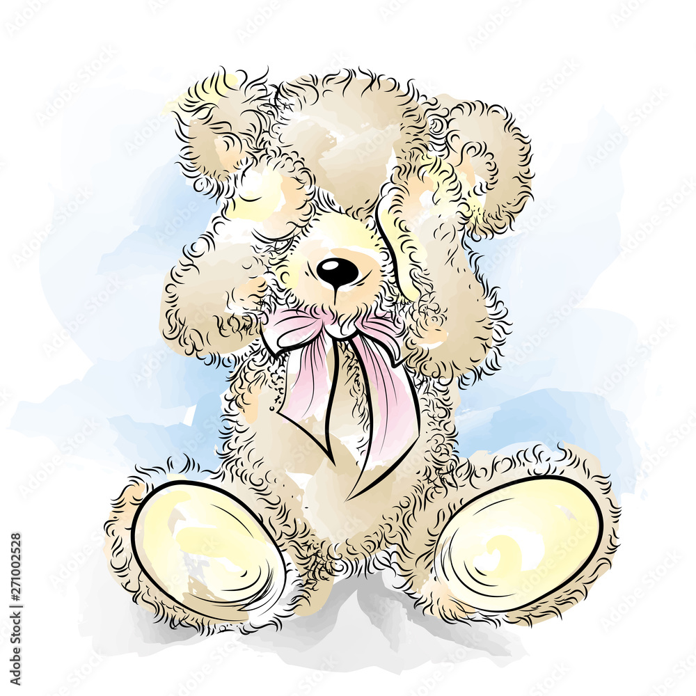 Drawing unhappy Teddy Bear closing eyes. Color vector illustration ...