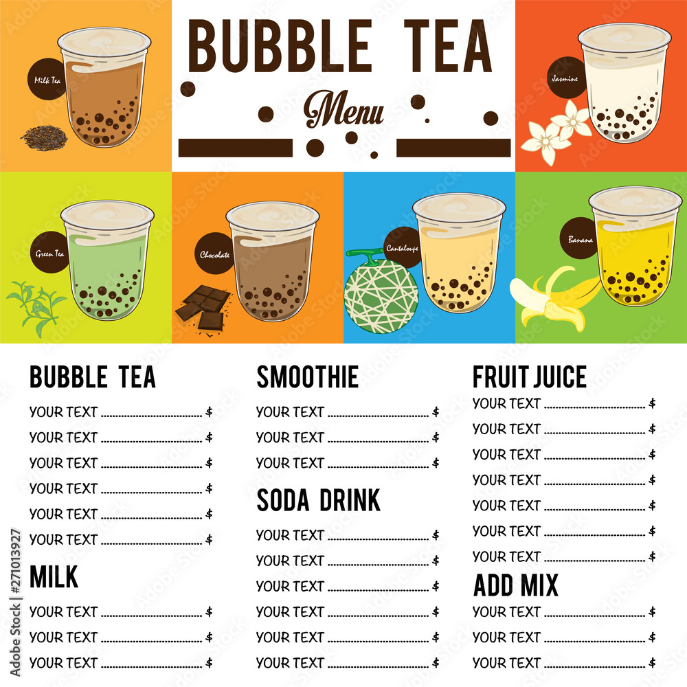 bubble tea menu graphic template Stock Vector | Adobe Stock