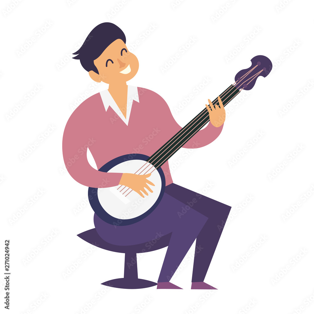Banjo player vector colorful illustration. Banjo player characters ...