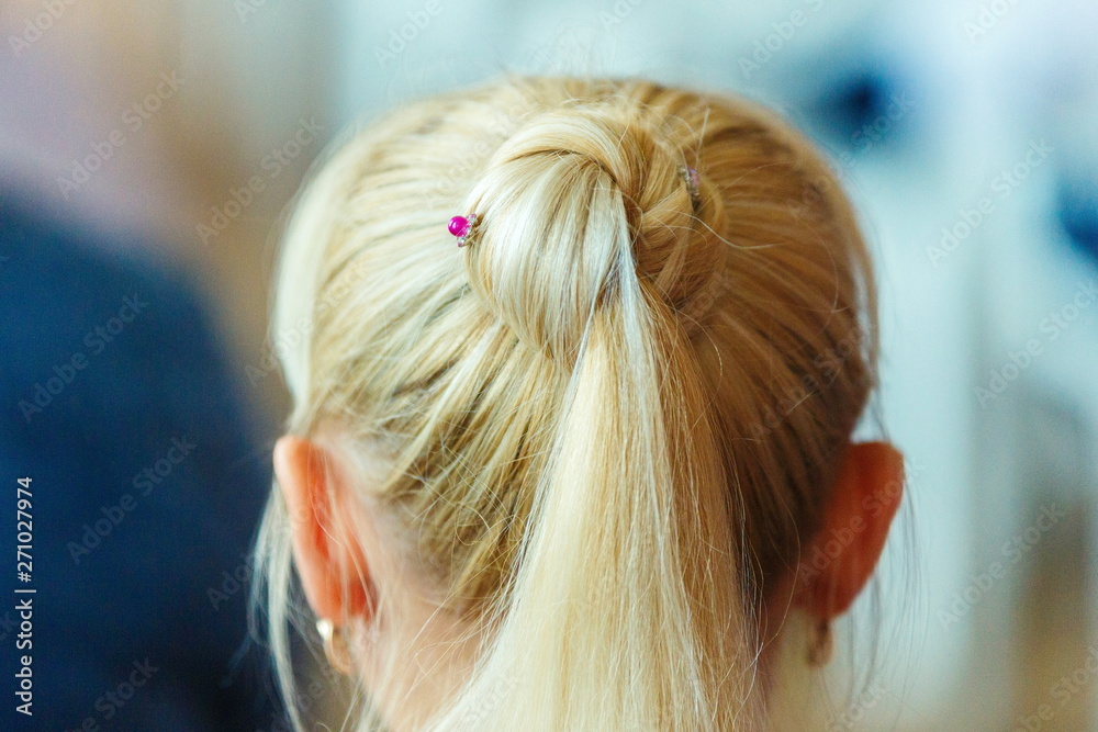 The blonde hair girls. Rear view. A bump from long hair girls. Stock ...