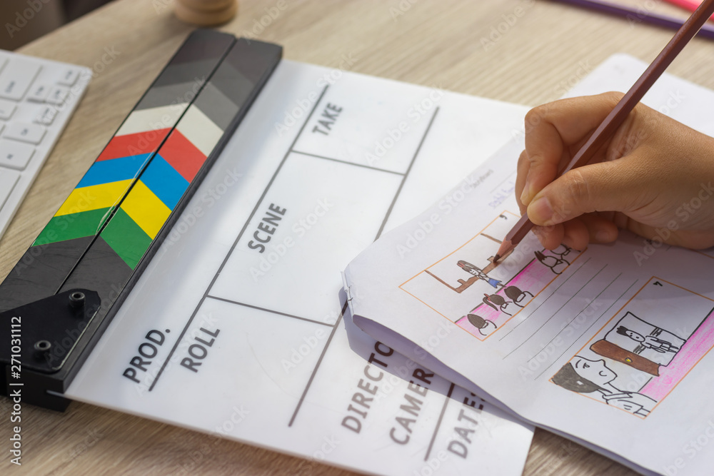 Storyboard drawing with pencil creative sketch cartoon. Storyboarding ...