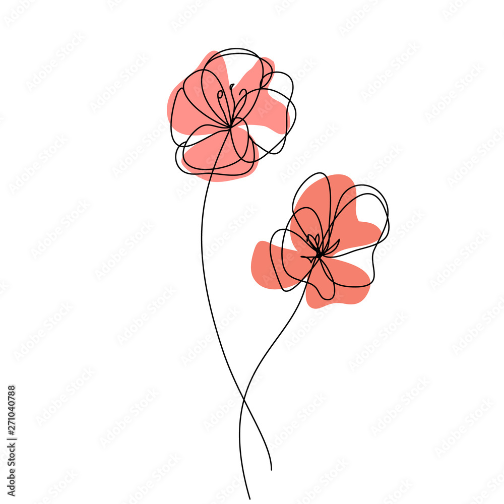 Abstract Poppies Line Continuous Drawing Minimalist Line Art Style