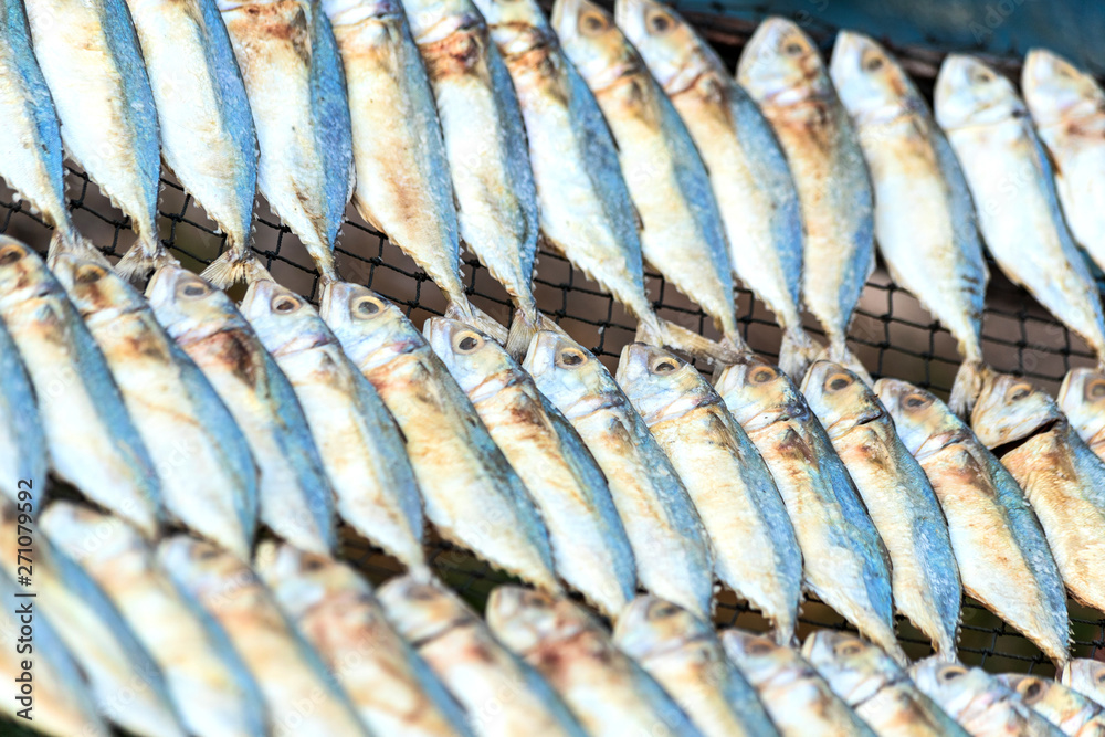 dried indian mackerel fish in the dried seafood market. Stock Photo ...