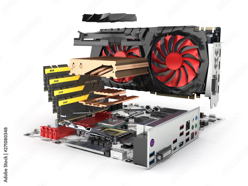 Poster Motherboard complete with RAM and video card in disassembled ...