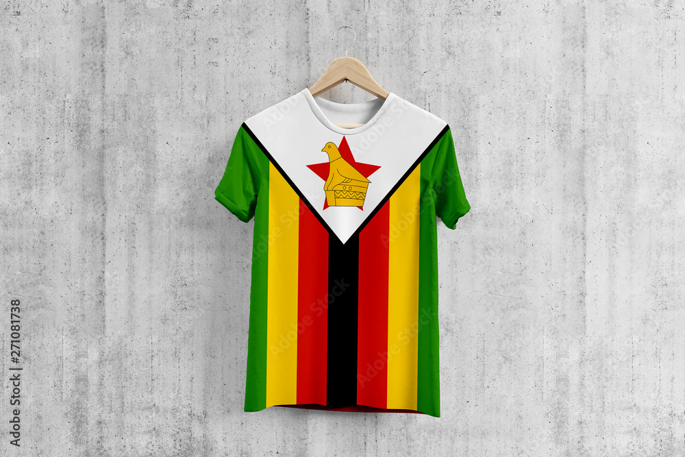 Zimbabwe flag T-shirt on hanger, Zimbabwean team uniform design idea ...