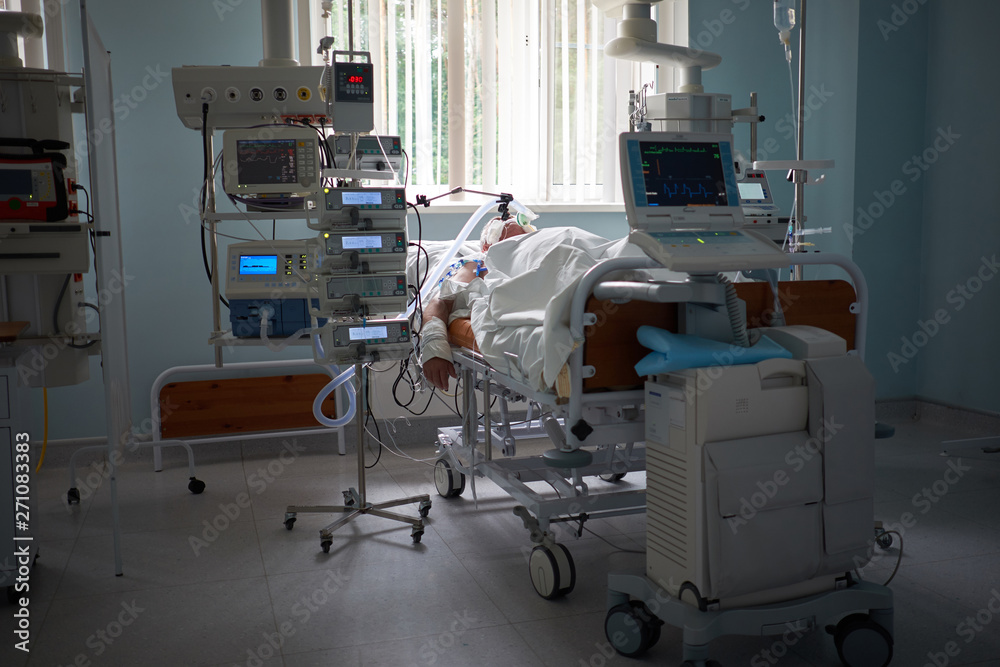 Intubated patient with STEMI in intensive care department, IABP working ...