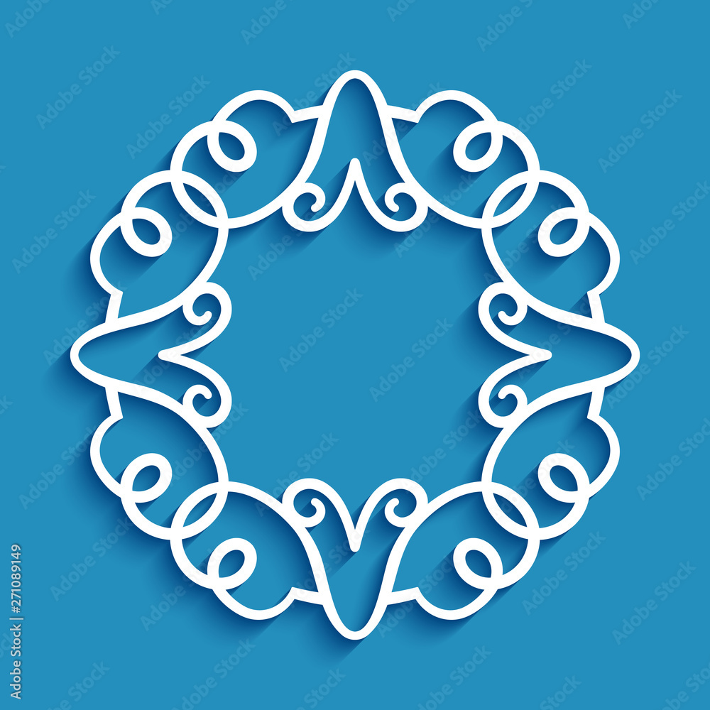 Square frame with swirly ornamental border, cutout paper pattern ...