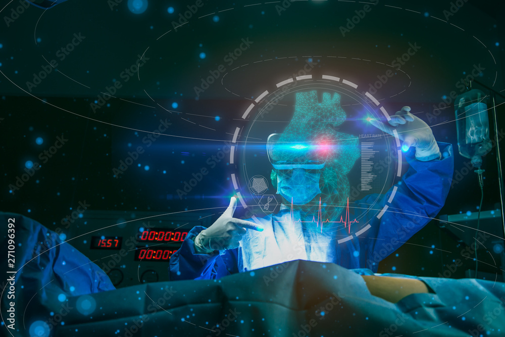 Doctor with virtual reality headset(VR) in operation room in hospital ...