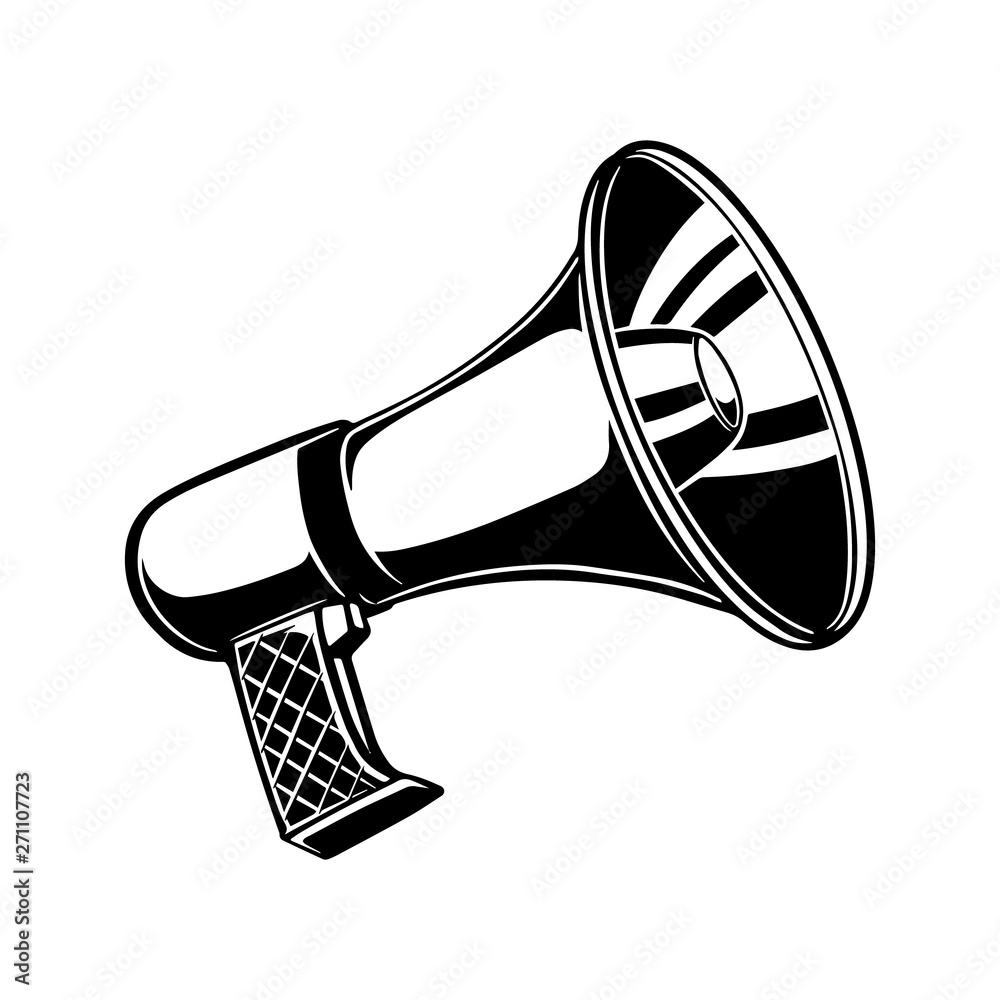 Megaphone illustration in engraving style isolated on white background ...