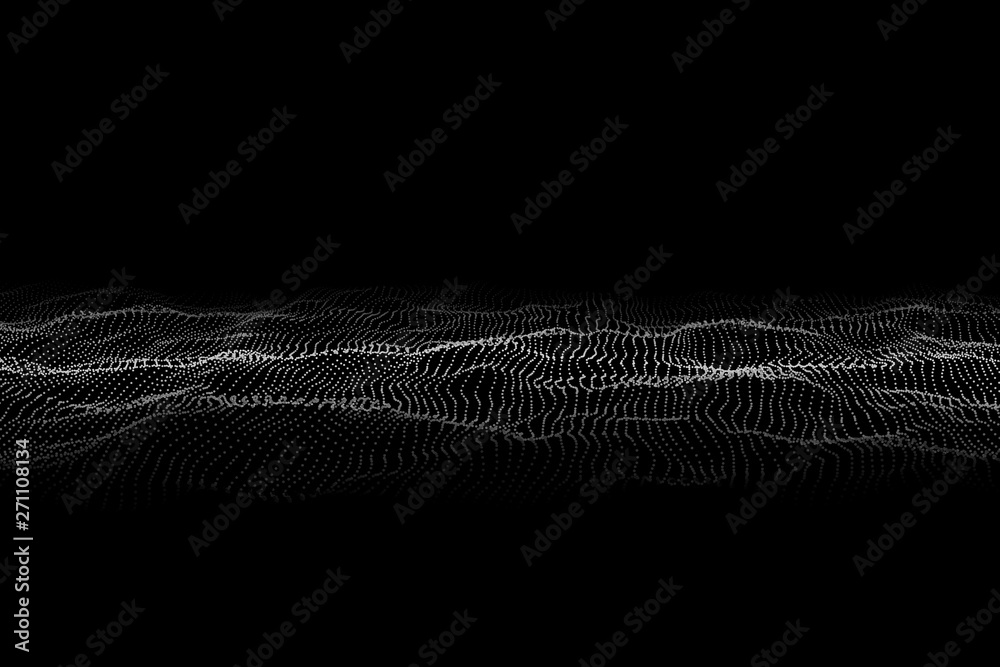 Wave 3d. Wave of particles. Futuristic point wave. Design for poster ...