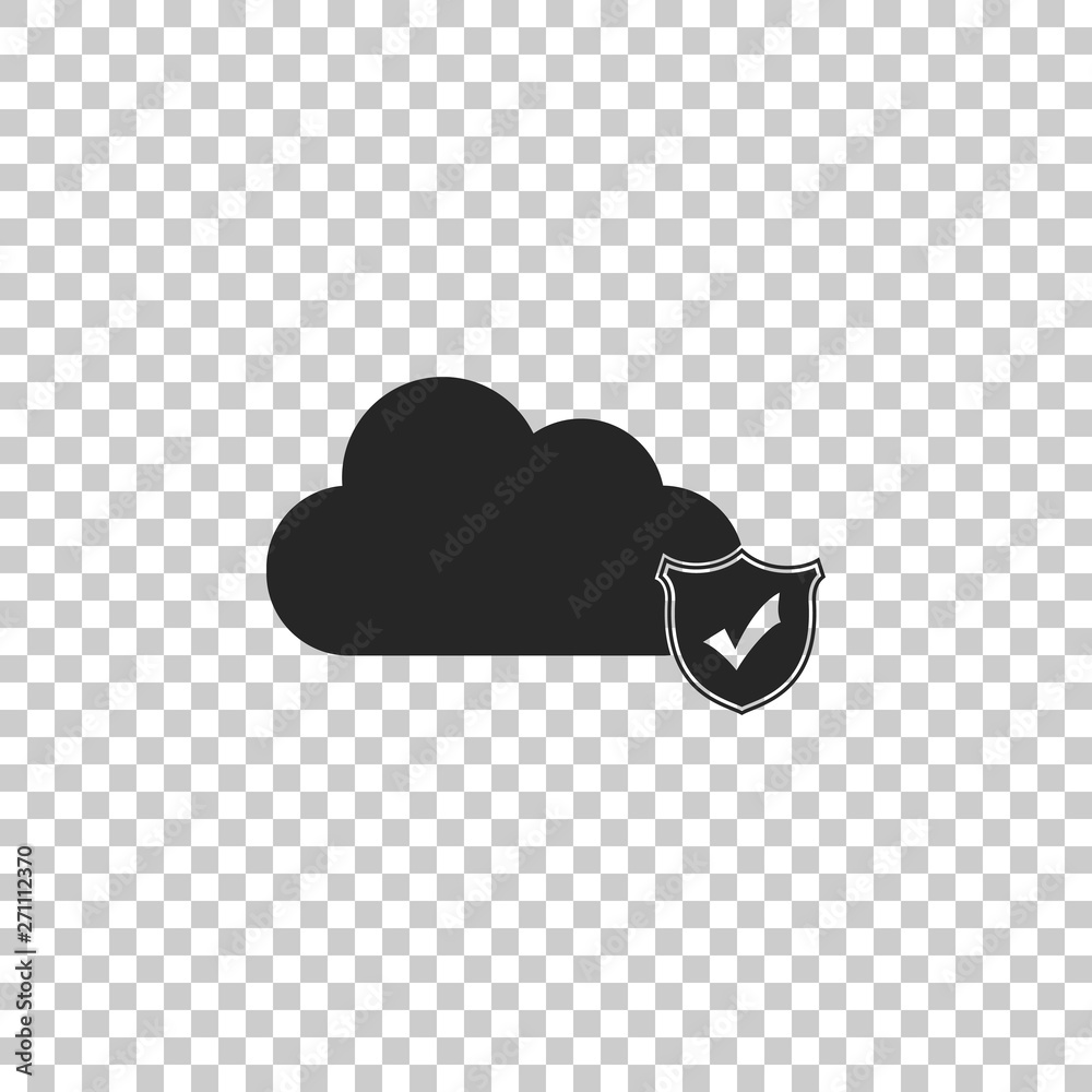 Cloud and shield with check mark icon isolated on transparent ...