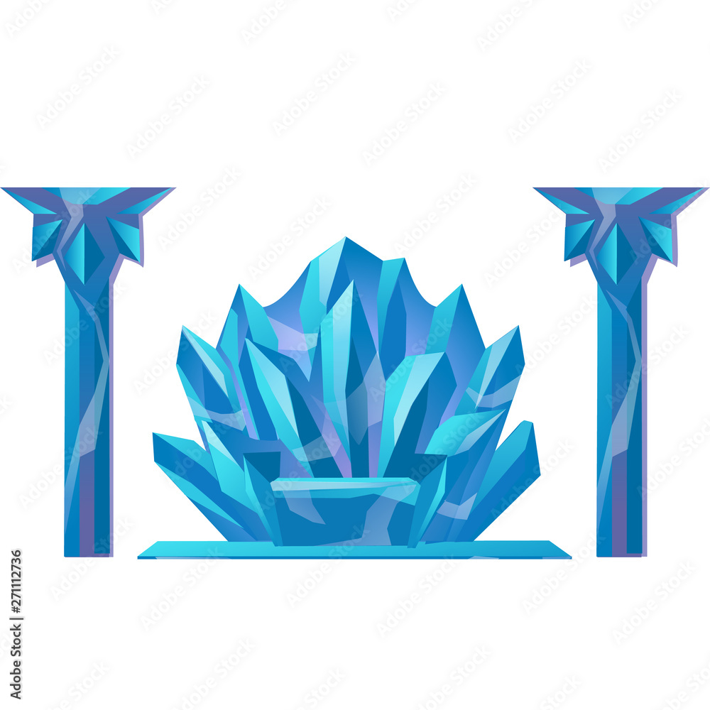 Frozen throne and pillars isolated on white background. The interior of ...
