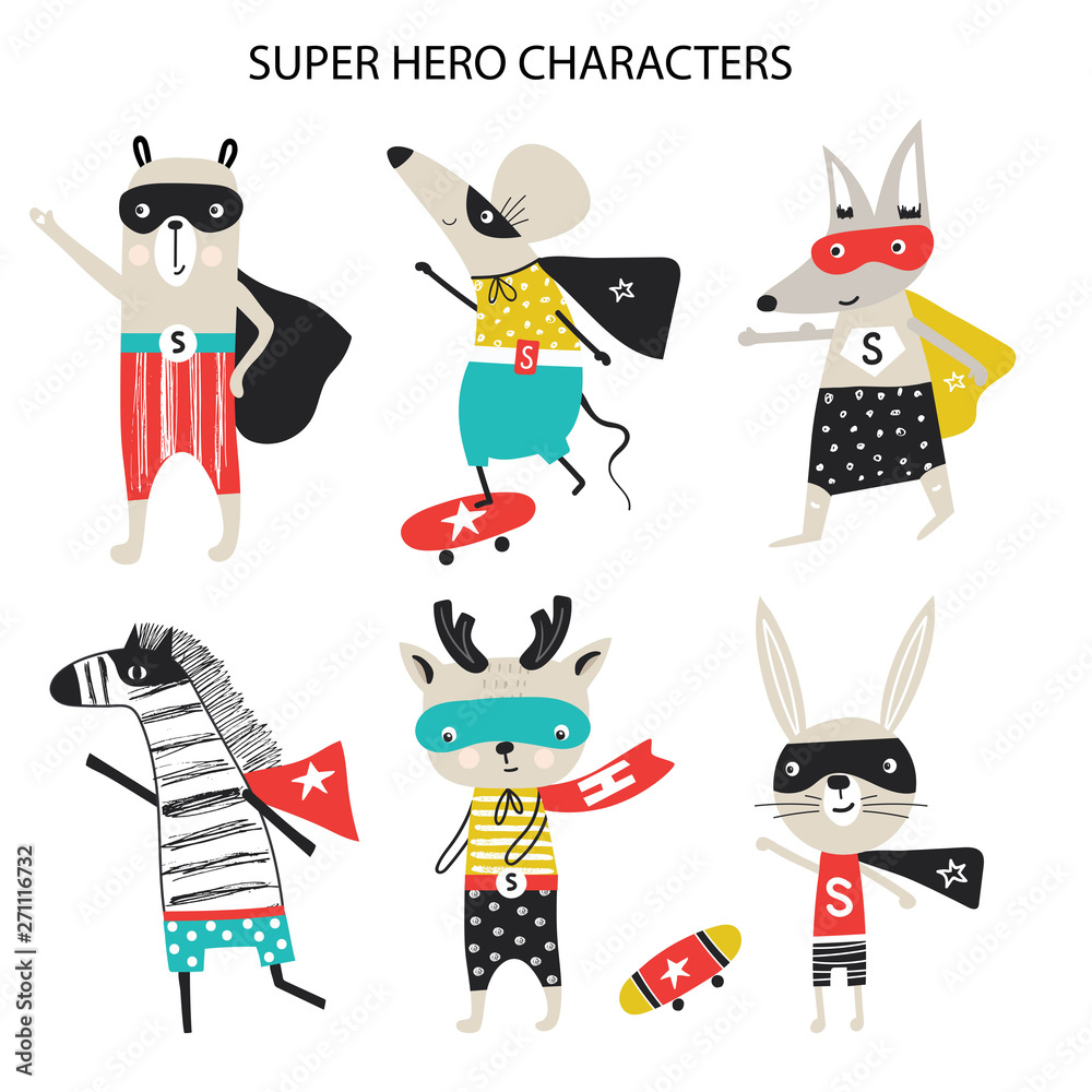 Super Hero - collection of cute and fun kids super hero animals. Vector ...