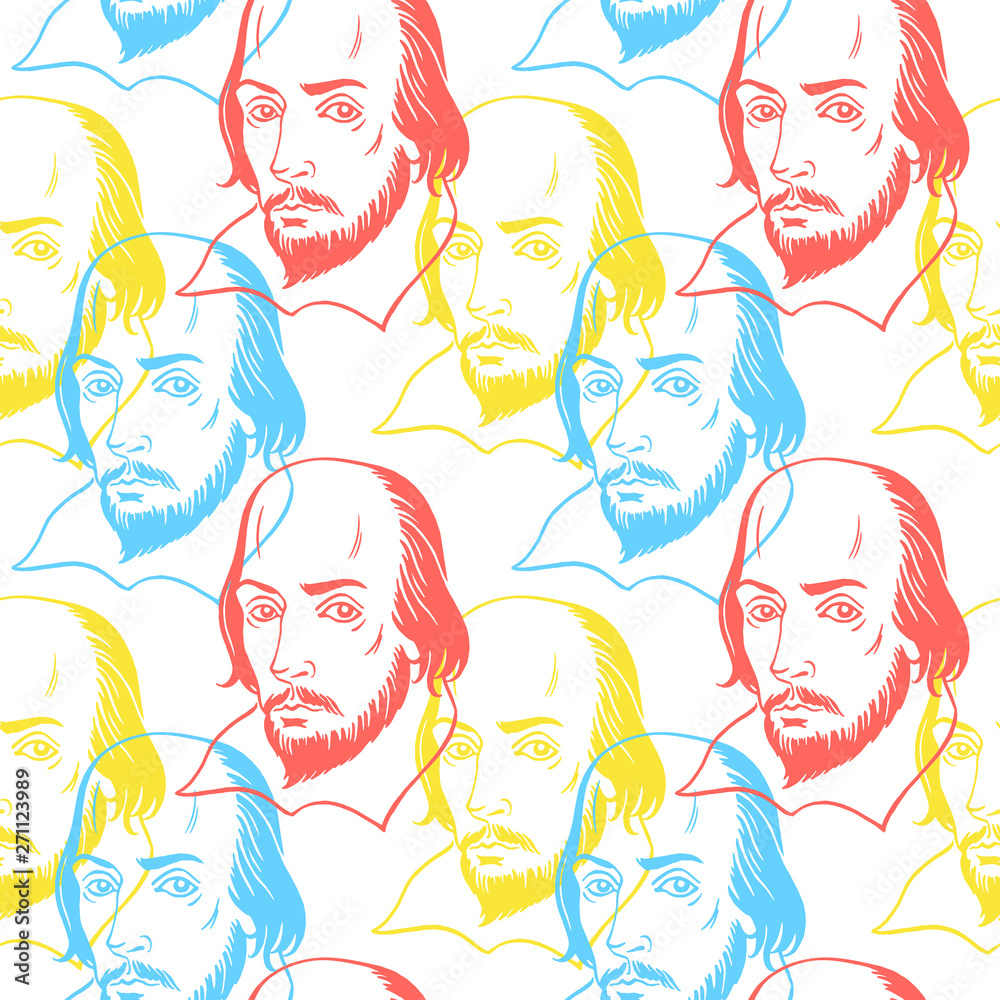 Hand drawn William Shakespeare portrait seamless repeat vector pattern ...