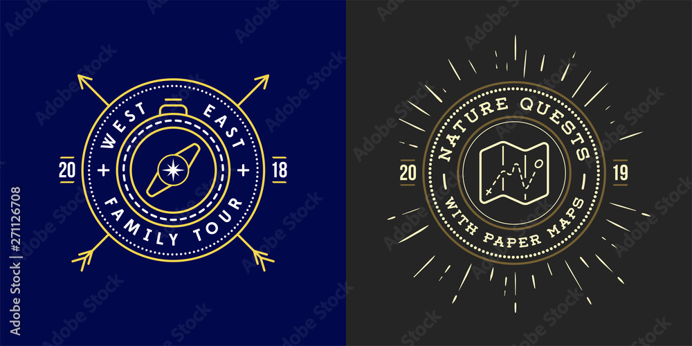 Hiking Trail Logo Design Set with typography and travel elements - map ...