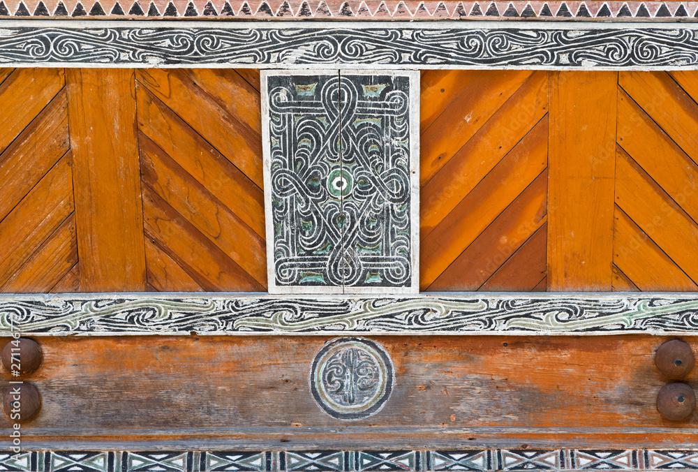 Batak traditional house facade decoration ornaments paintings wood ...