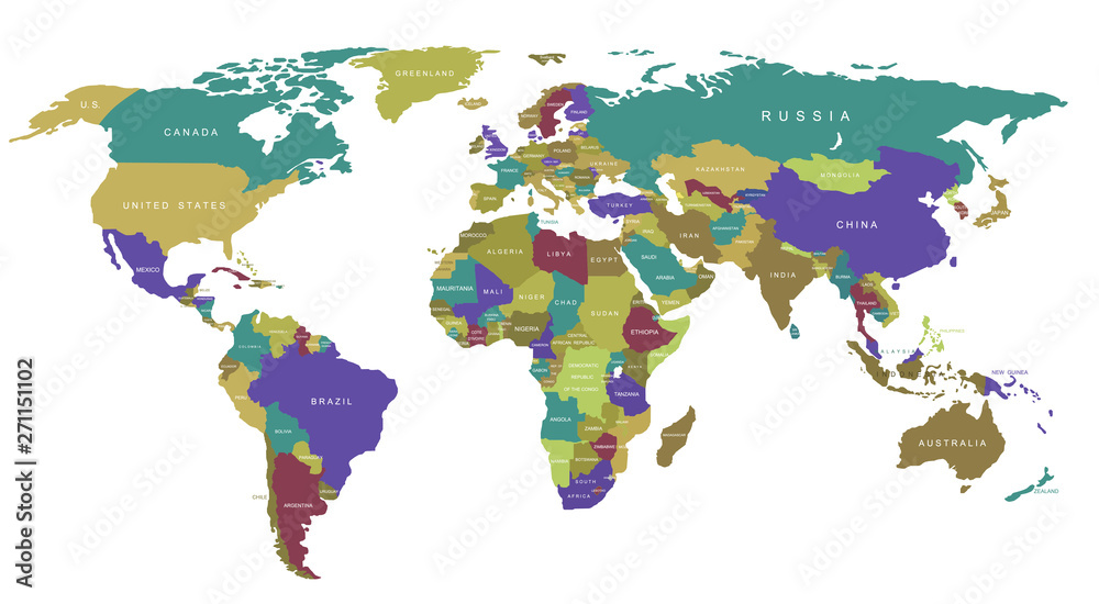 Fototapeta mapa świata z krajami. Ilustracji wektorowych #271151102 ...