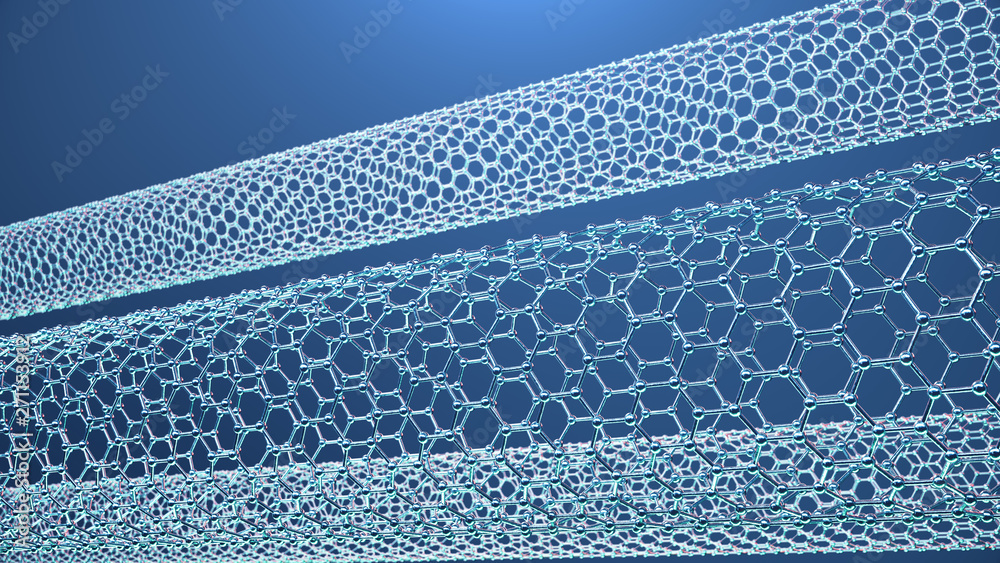 3d Illustration structure of the graphene tube, abstract nanotechnology ...