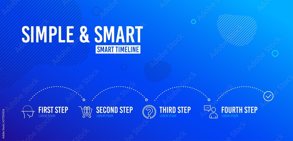 Infographic timeline. Question mark, Shopping cart and Face scanning ...