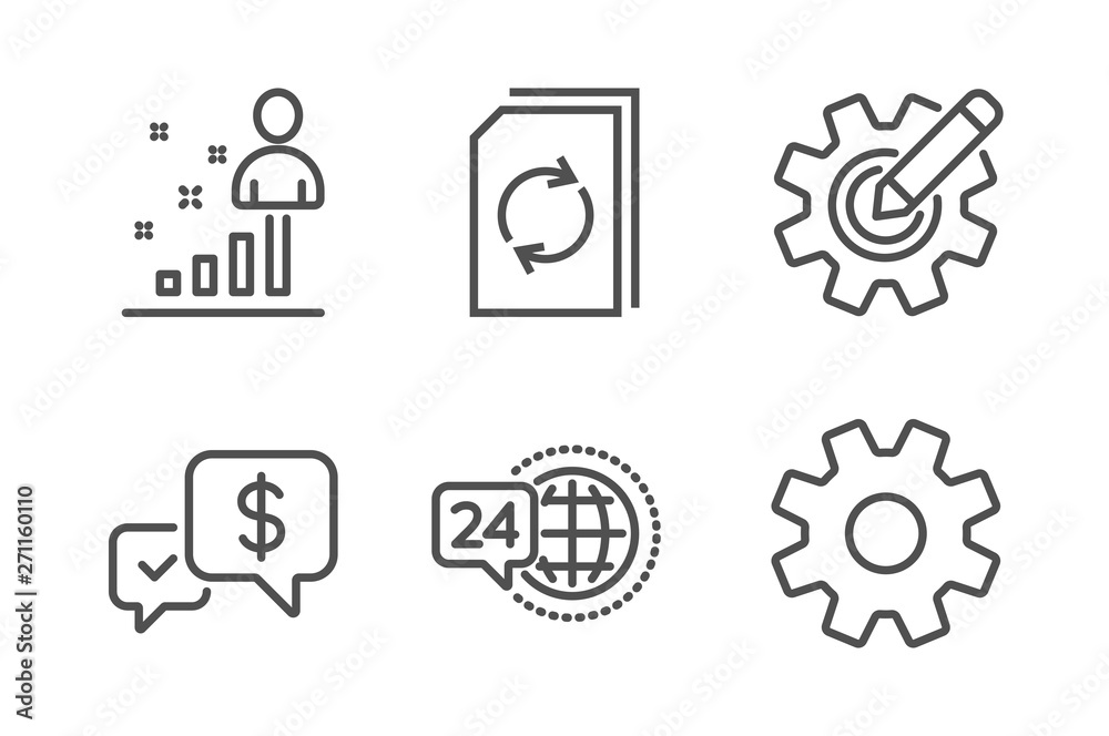 Payment received, 24h service and Update document icons simple set. Cogwheel, Stats and Service ...